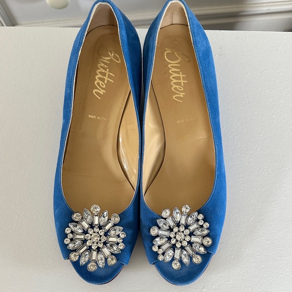 Butter | Shoes | Butter Blue Embellished Mini Wedge | Poshmark